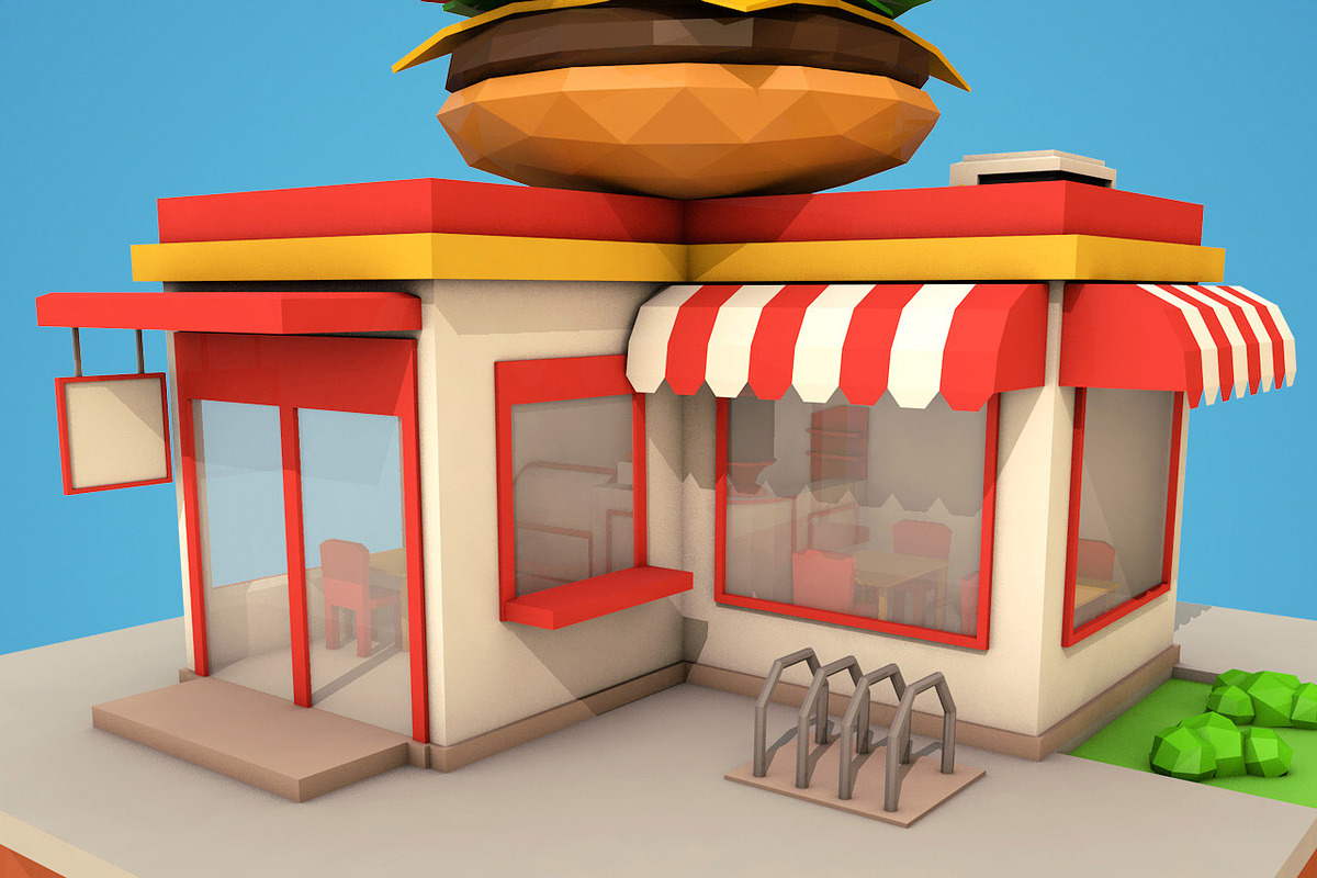 Low Poly Burger Cafe, an Architecture 3D Model by Low Poly Lab