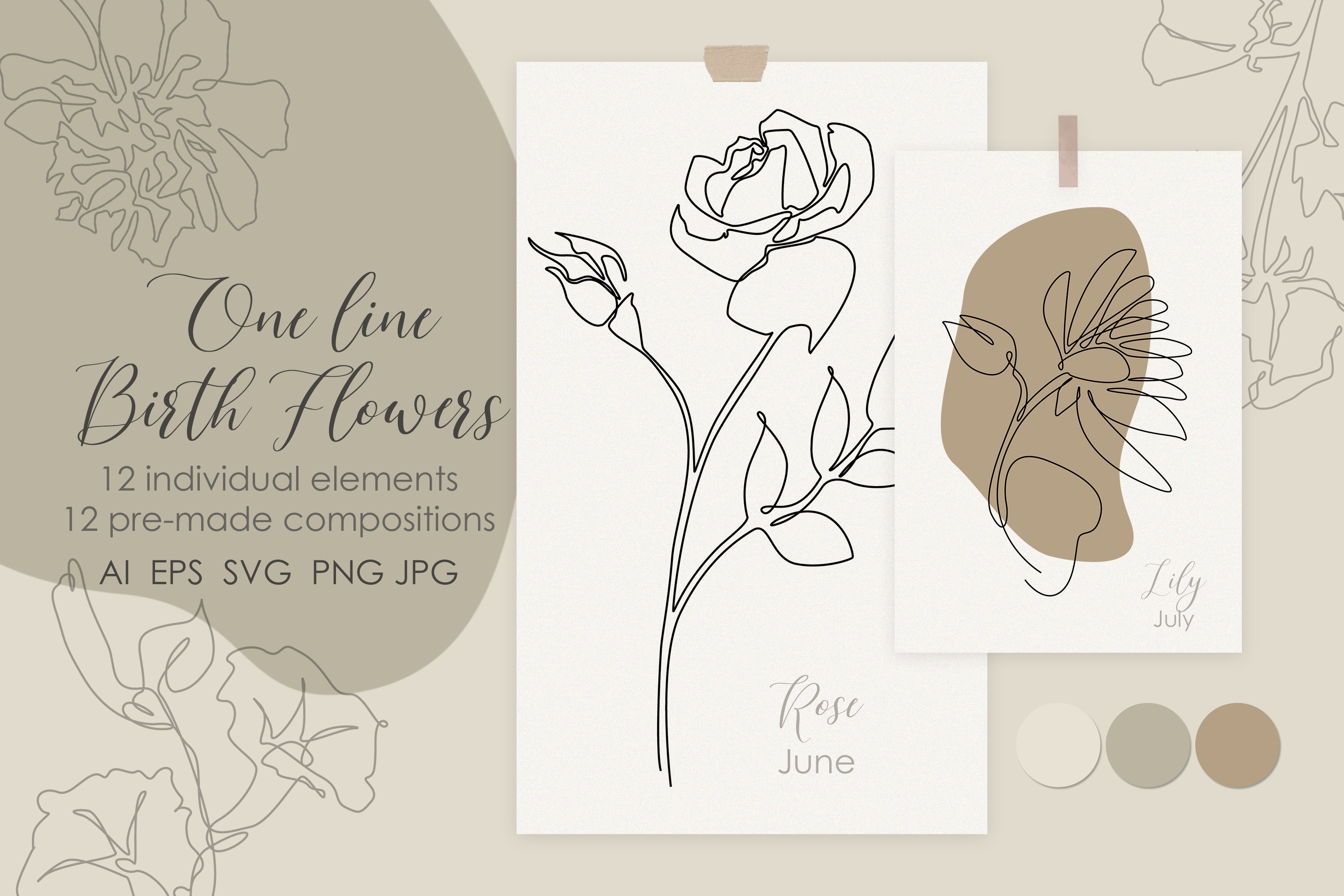 One line Birth Flowers Drawing, a Decorative Illustration by Dervik Art ...