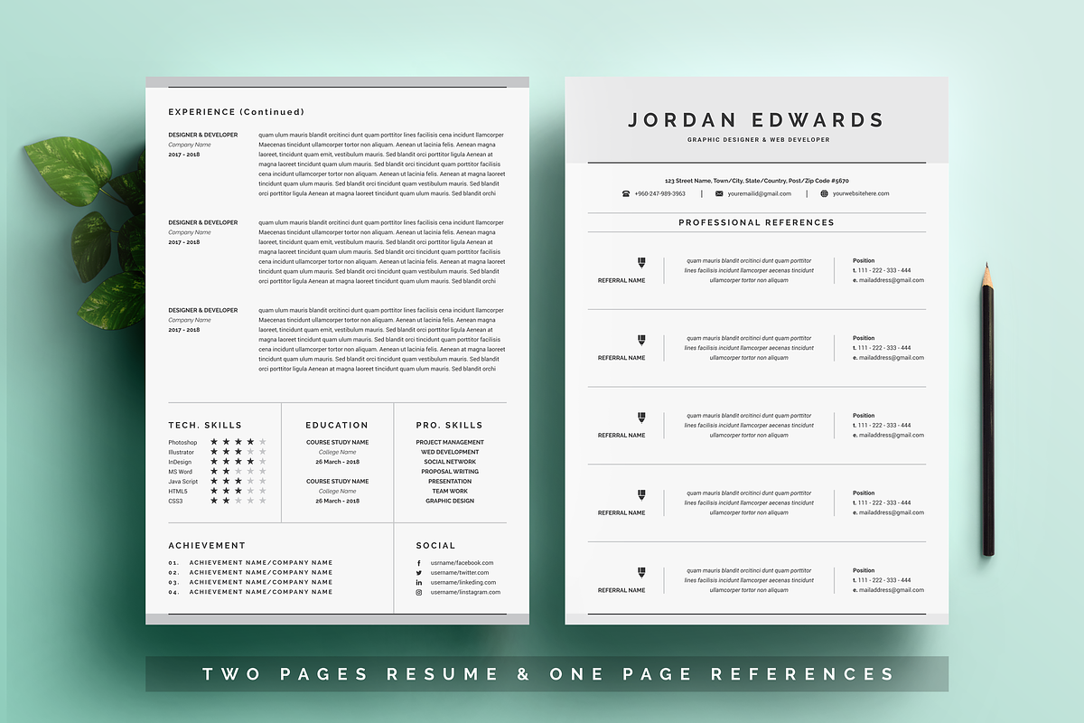 Clean Word Resume Template 4 Pages, a Resume Template by WhiteGraphic