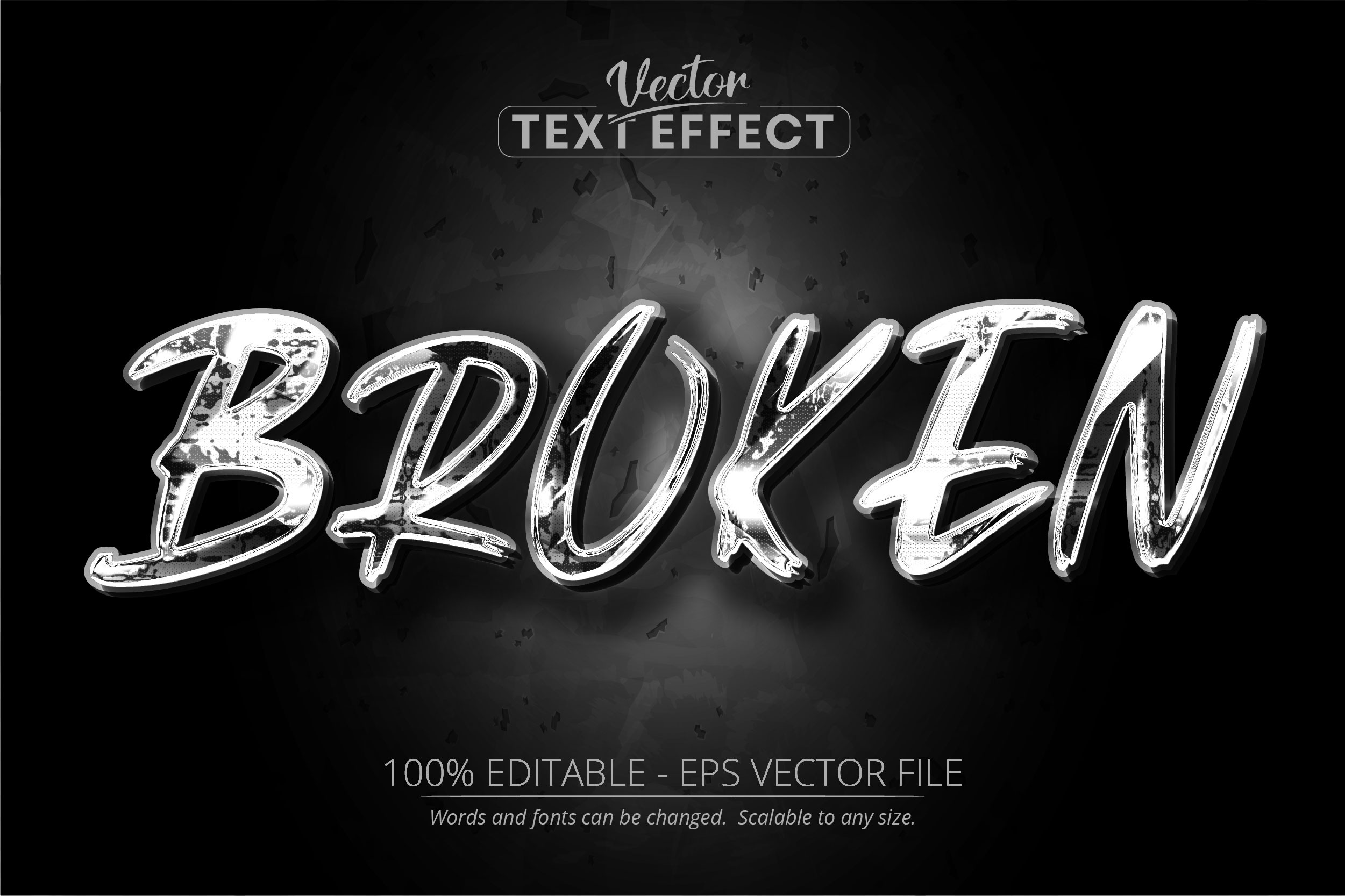 Broken, dark text effect, silver, a Brushes & More by designvectx