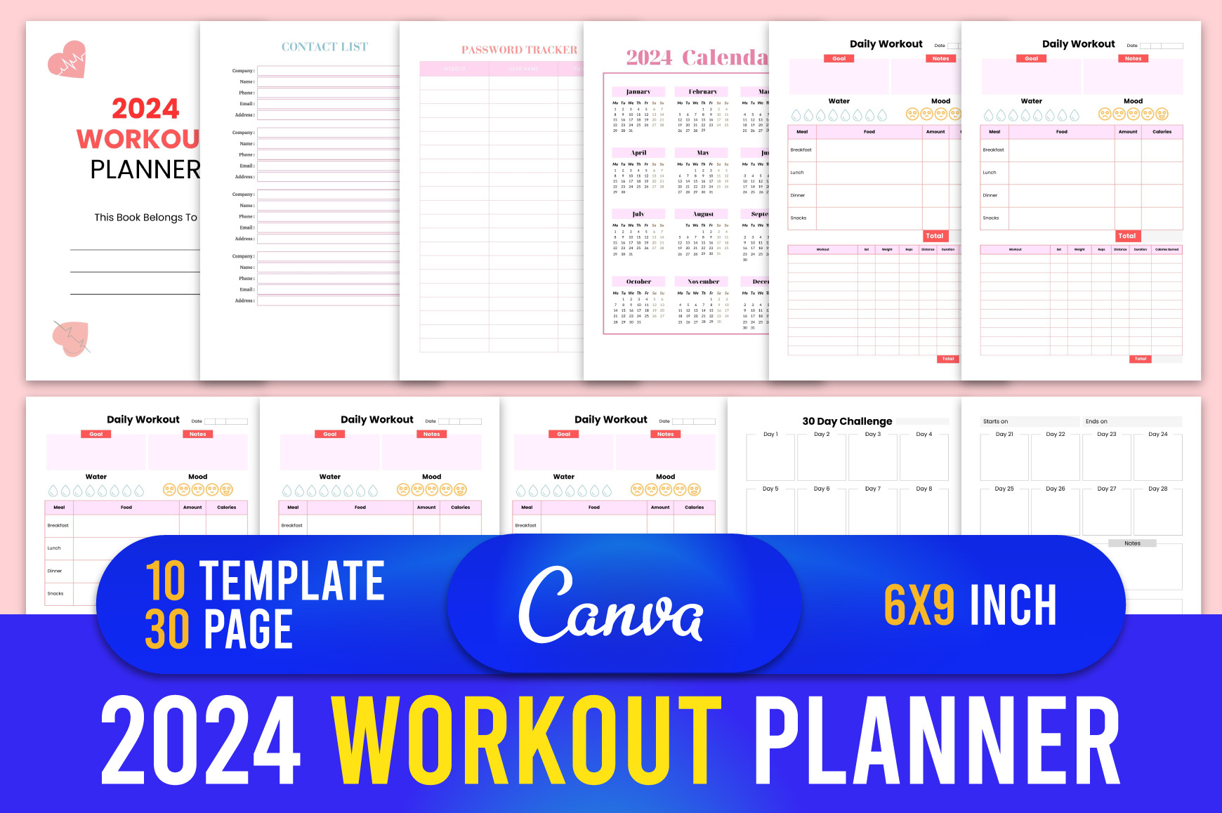 2024 Workout Planner Canva Template