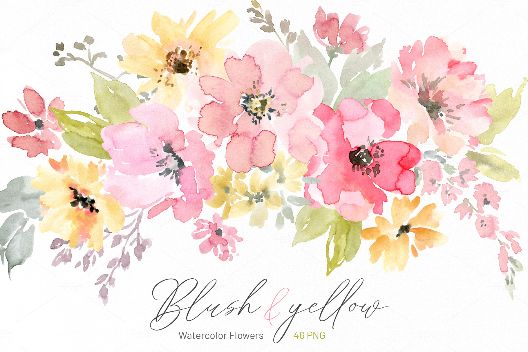 Pink Blush Yellow Watercolor Flowers, a Decorative Illustration by ...