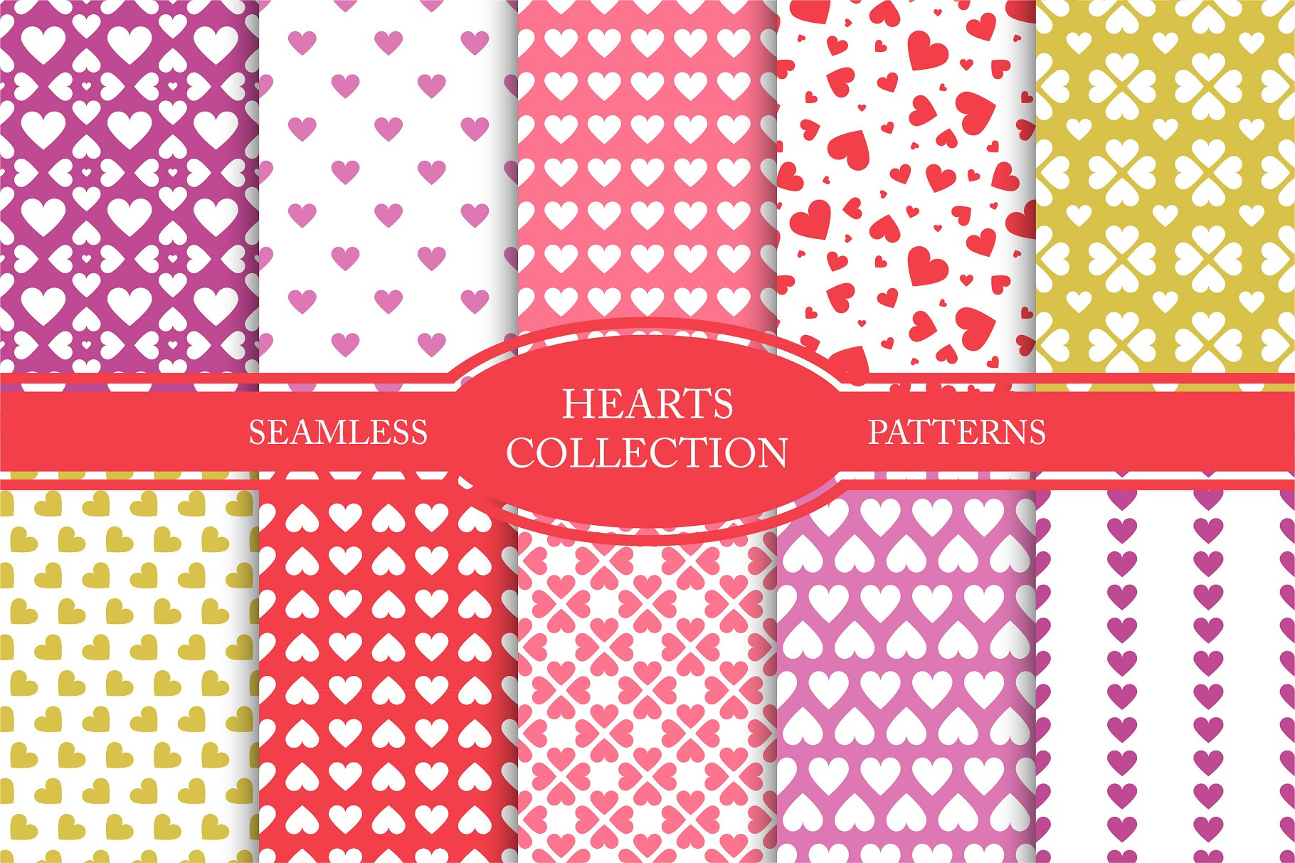 Colorful hearts seamless patterns