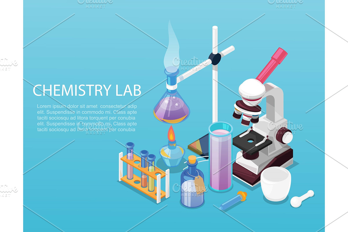 Chemistry lab experiment flat design, an Education Illustration by ...