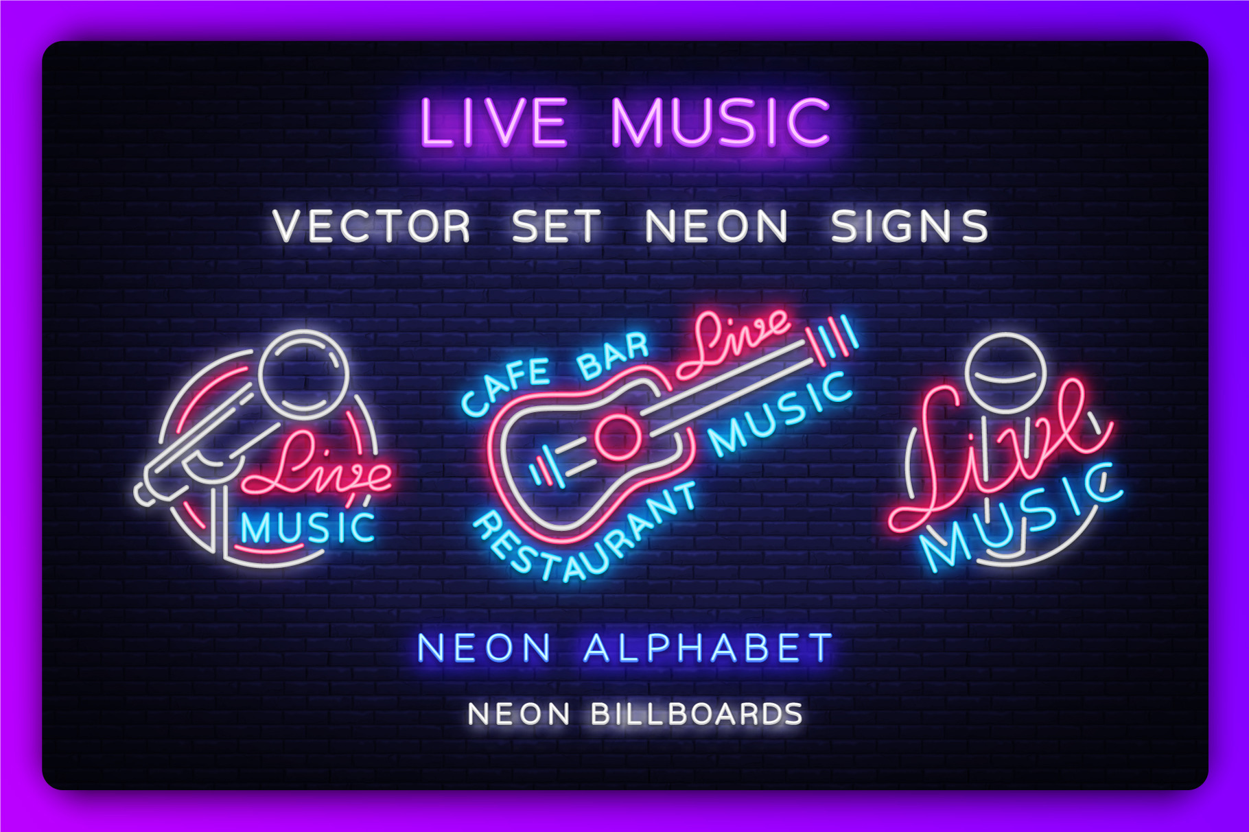 Live Music Neon Signs, an Illustration by Soifer Design