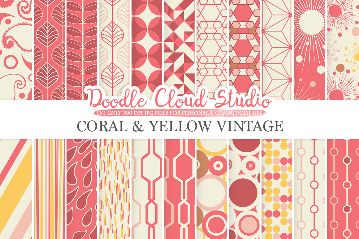 Coral and Yellow Retro digital paper | Graphic Patterns ~ Creative Market