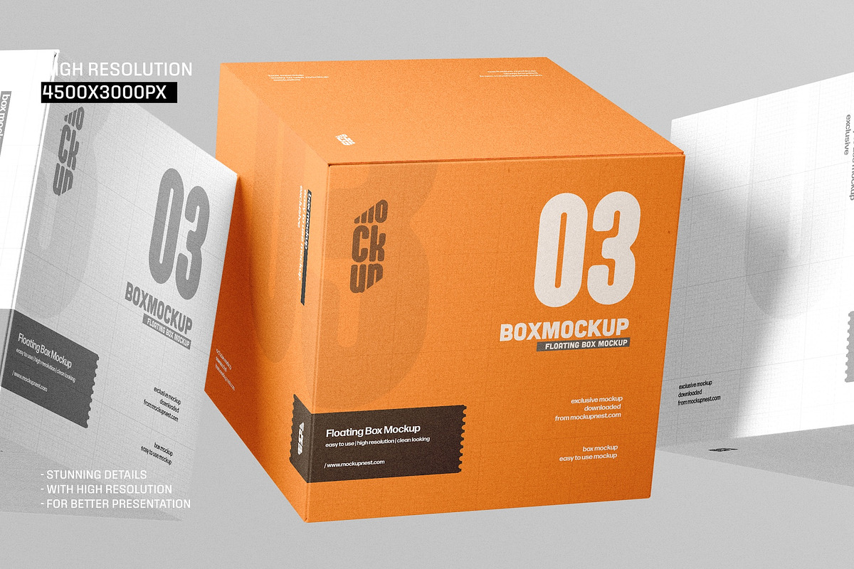 Three Floating Square Box Mockup, a Packaging Mockup by Toasin Studio