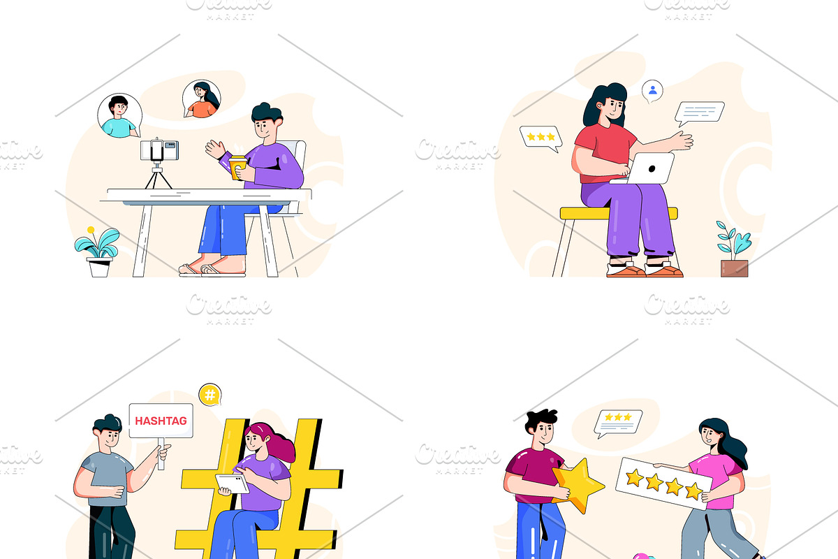 30 Trendy Social Media Illustrations