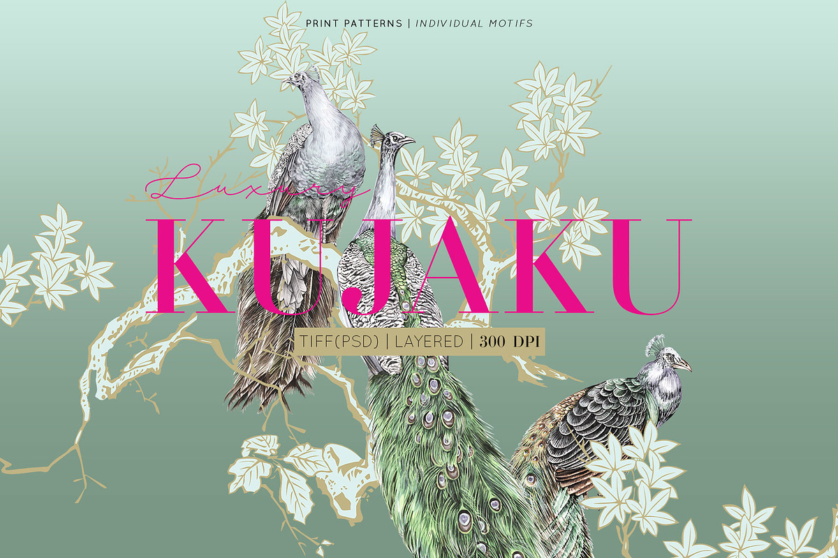 Kujaku, luxury peacock Patterns!, a Pattern Graphic by Pink Linen ...