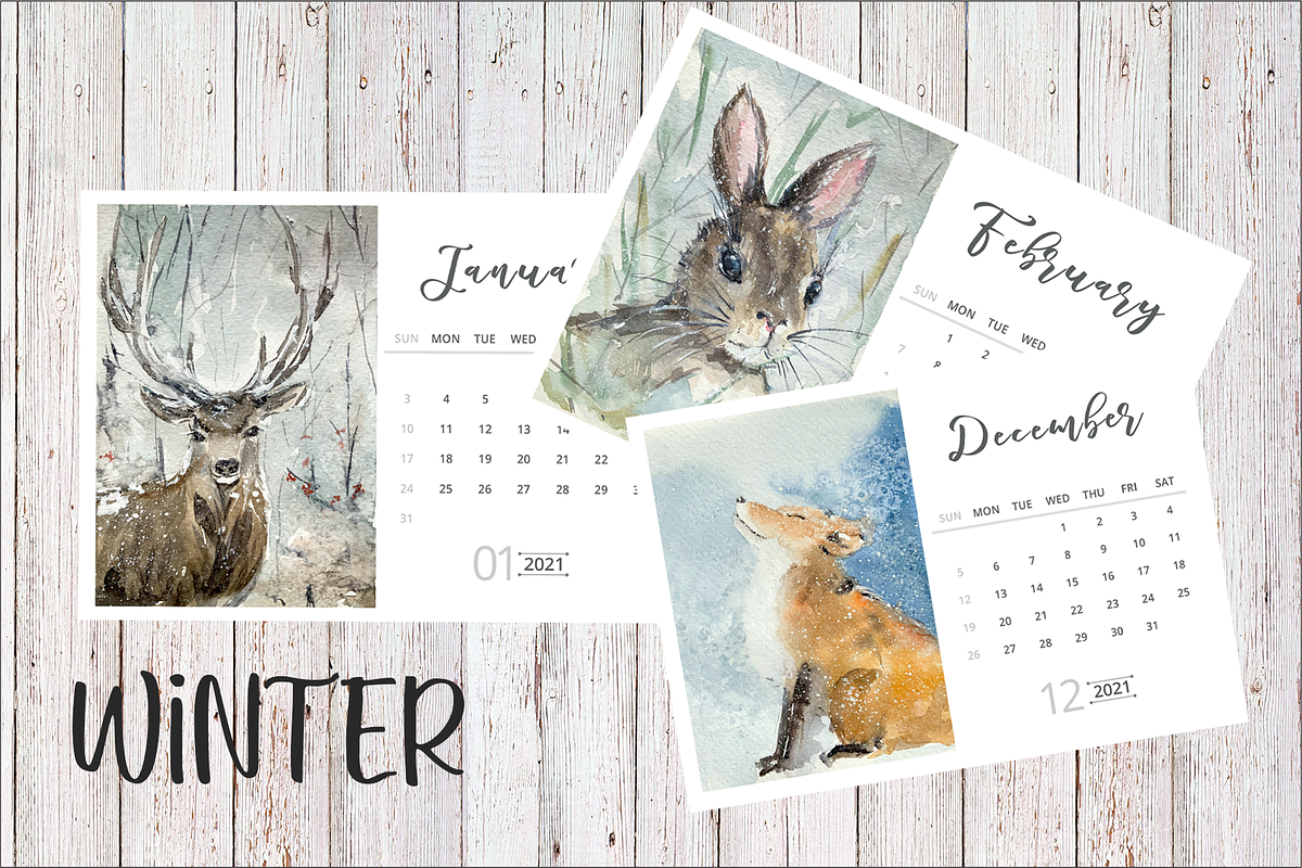 Watercolor Woodland Calendar 2021, an Animal Illustration by Tati Bordiu