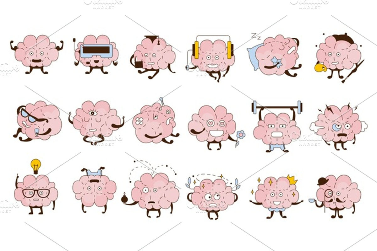 Brain Different Activities And Emotions Icon Set, an Object Graphic by ...