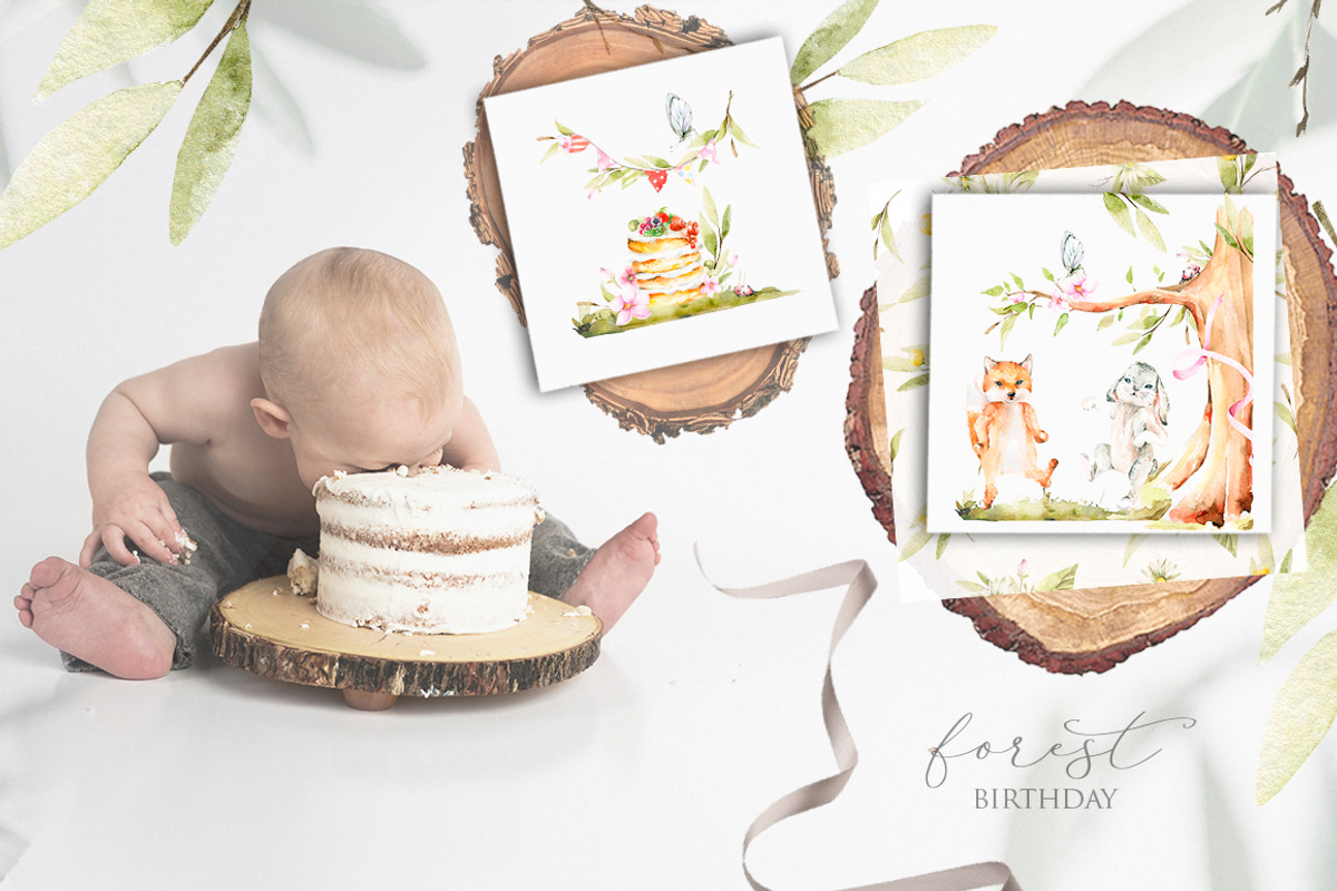 Forest birthday Watercolor clipart, an Animal Illustration by 60secondsArt