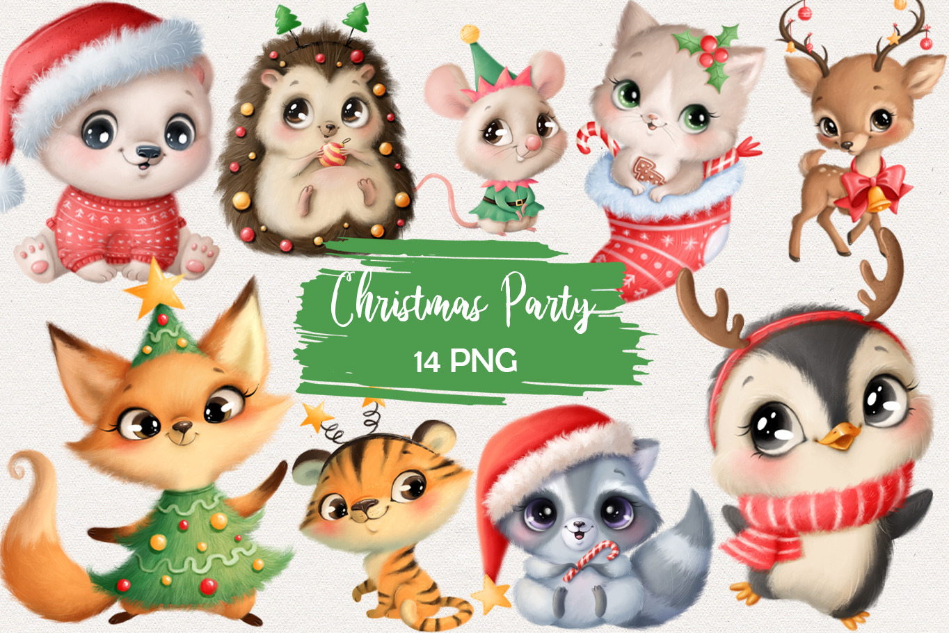 Cute Christmas Animals Clipart, an Animal Illustration by BonbonnyDesigns