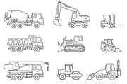 Construction machines thin icons, an Outline Icon by bolotoff
