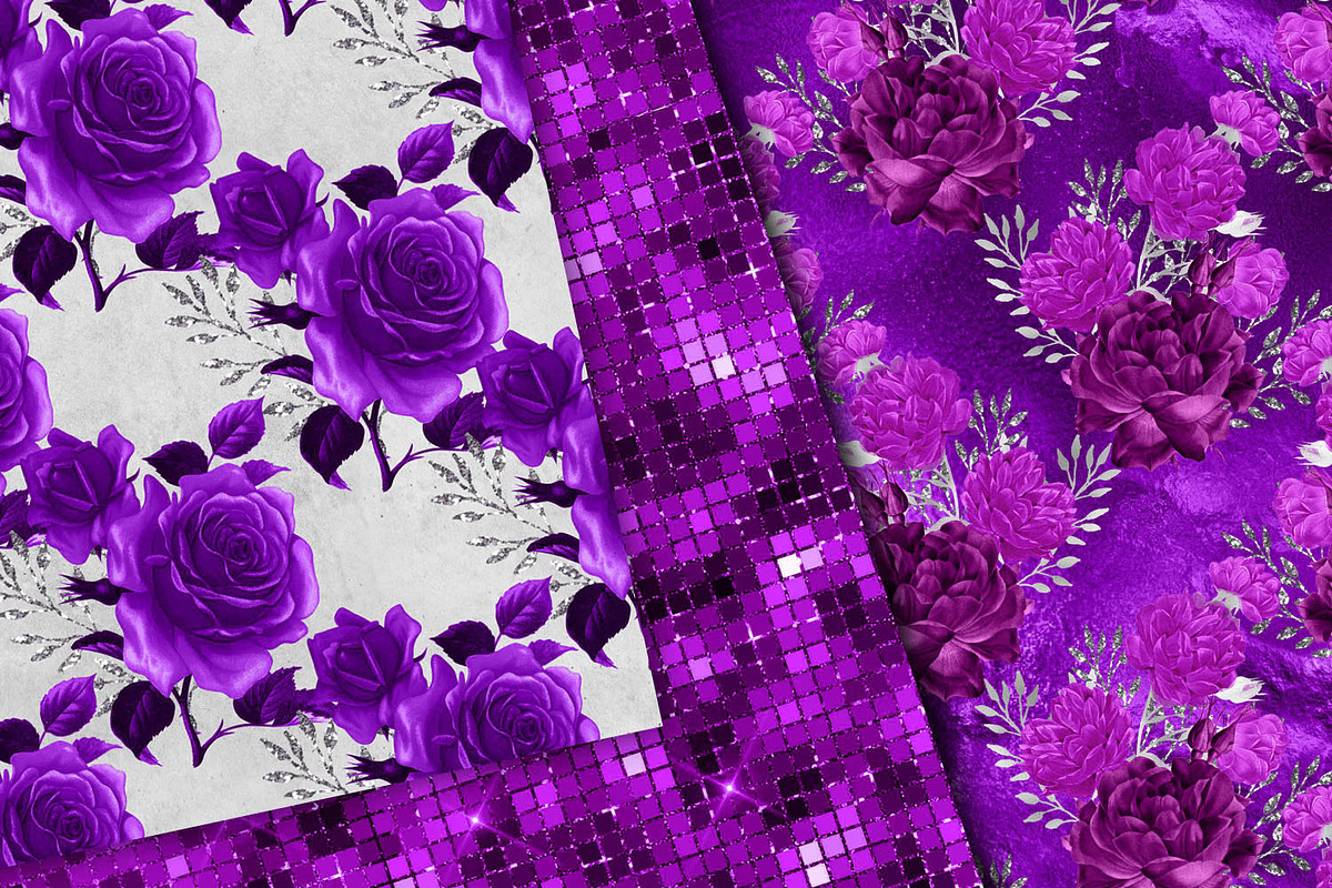 Royal Purple & Silver Floral, a Pattern Graphic by Digital Curio