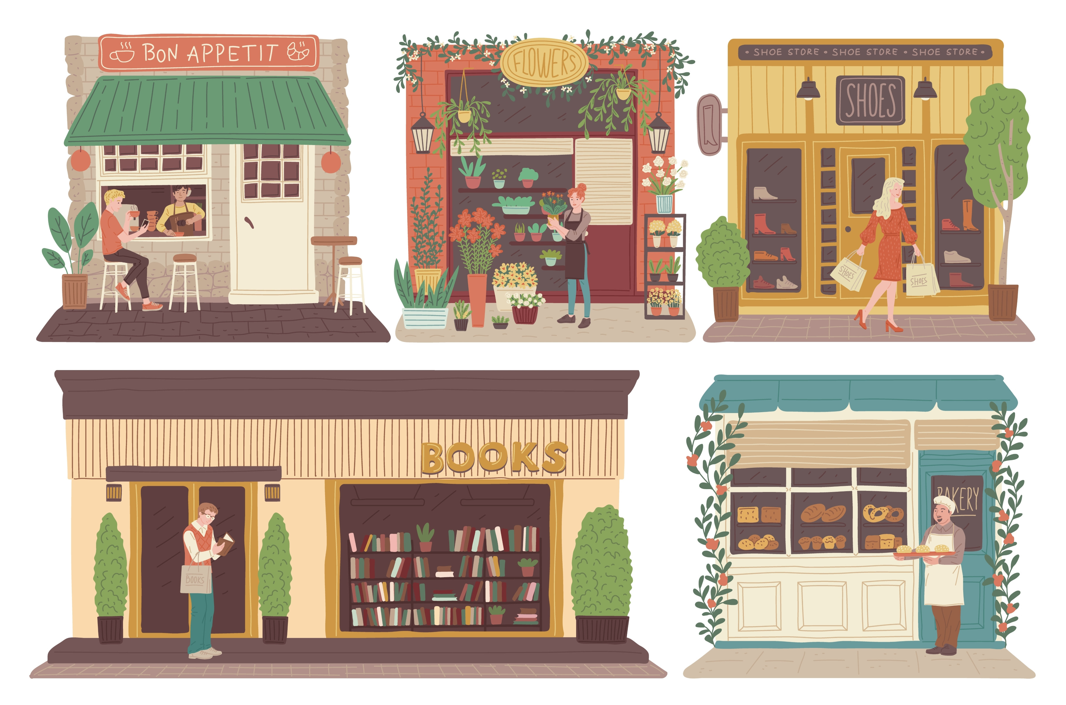 People on the city street in front, a Food Illustration by Sabelskaya