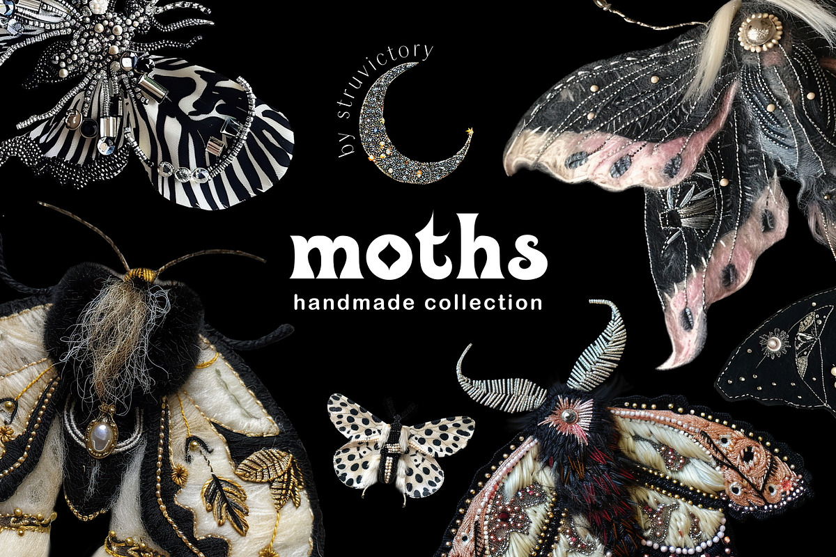 Celestial Moths Handmade Collection, an Object Graphic by Struvictory.art