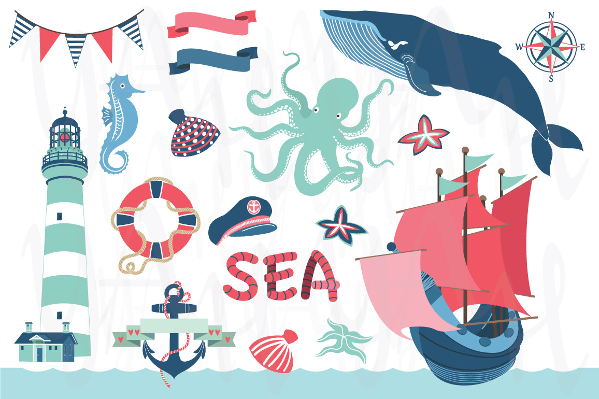 Nautical Sea Clip Art, an Illustration by YenzArtHaut