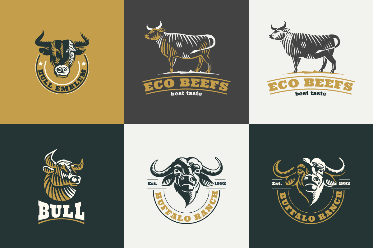 12 vintage bull logos set, a Branding & Logo Template by kaer_shop