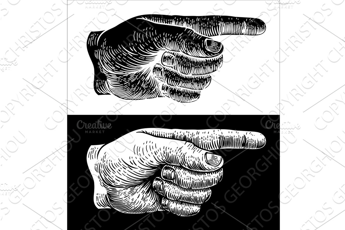 Hand Pointing Finger Etched Vintage, an Object Illustration by Christos ...