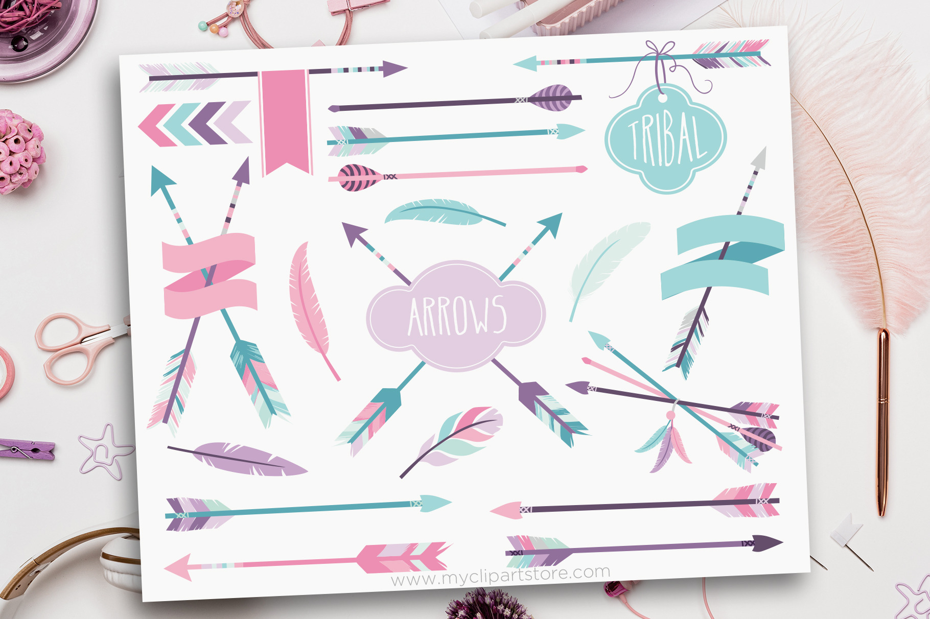 Tribal Arrows Vector Clipart, Girl, an Illustration by MyClipArtStore