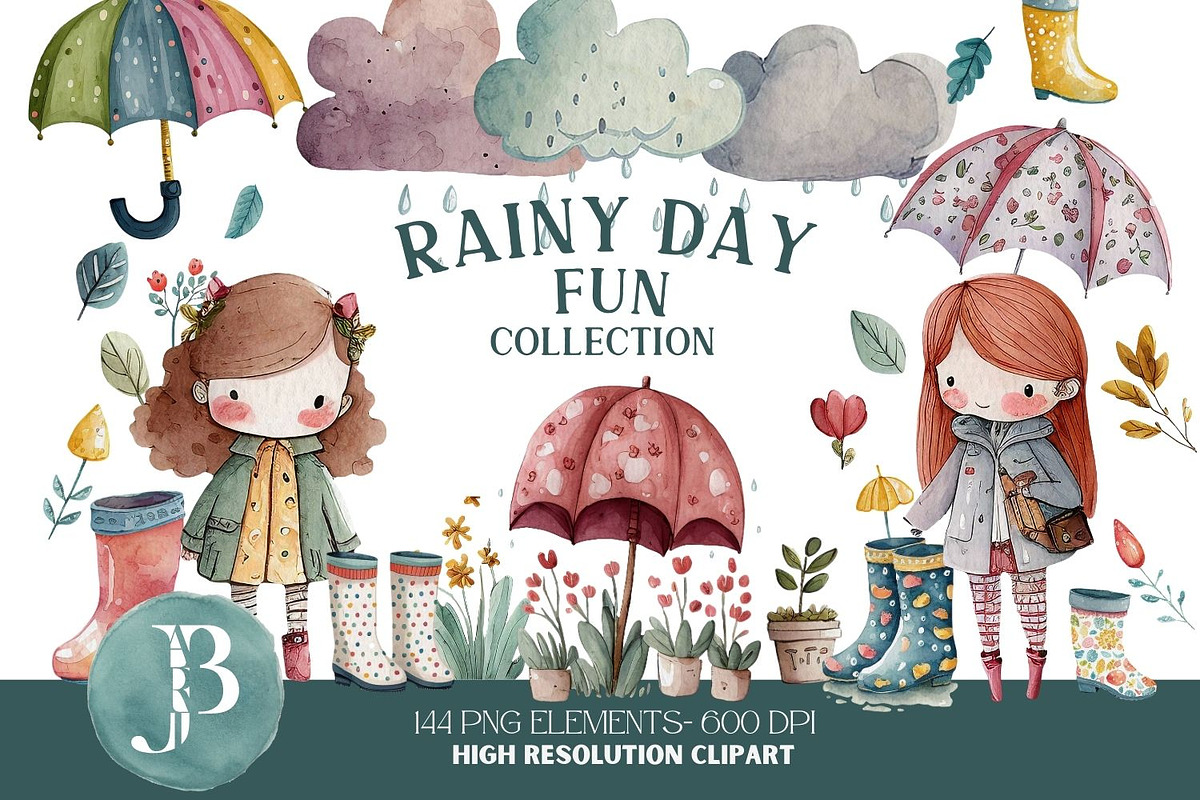Rainy Day Spring Clipart Collection, a Graphic by JBArt Clipart | Creative Market