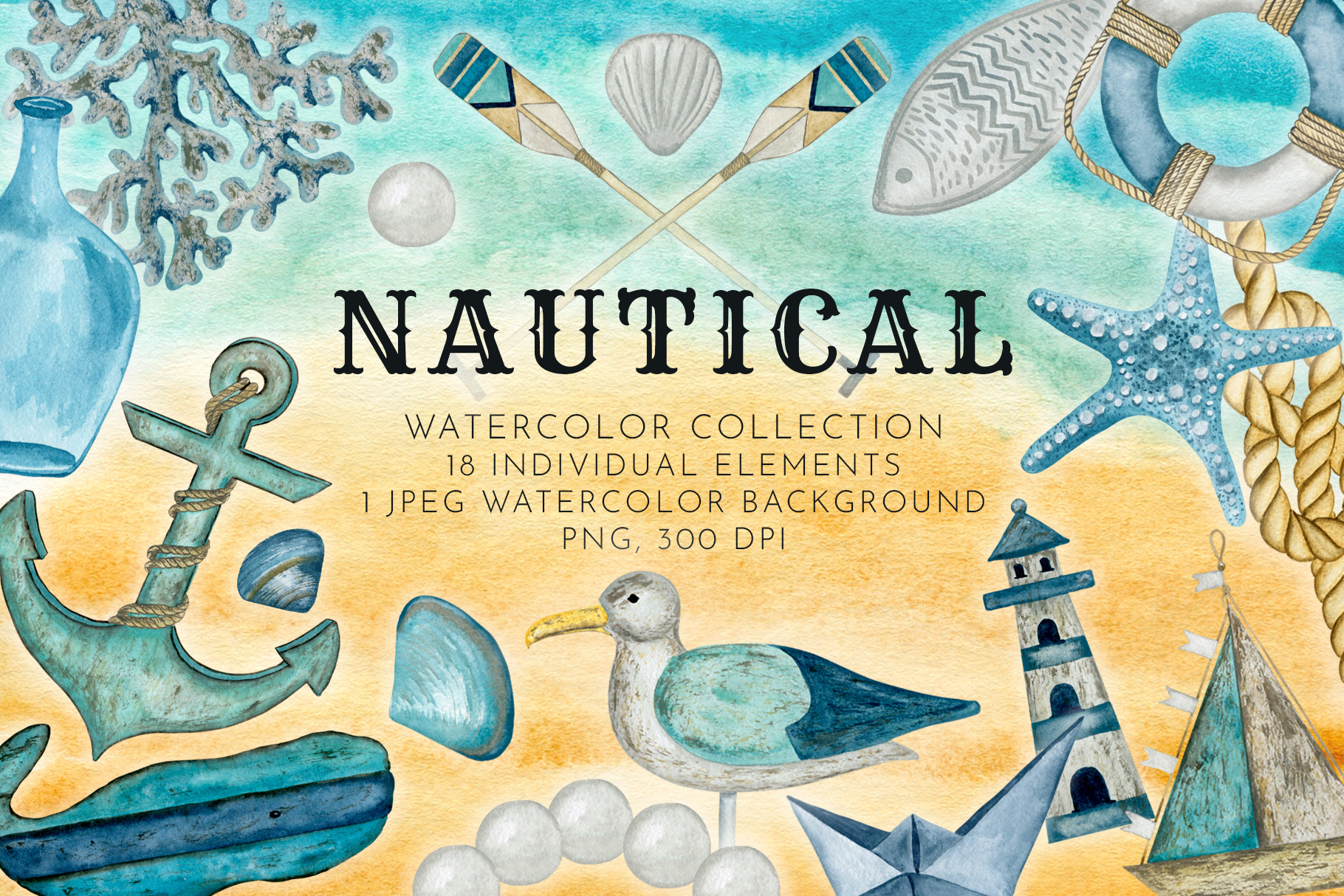 Watercolor Nautical Clipart Collection