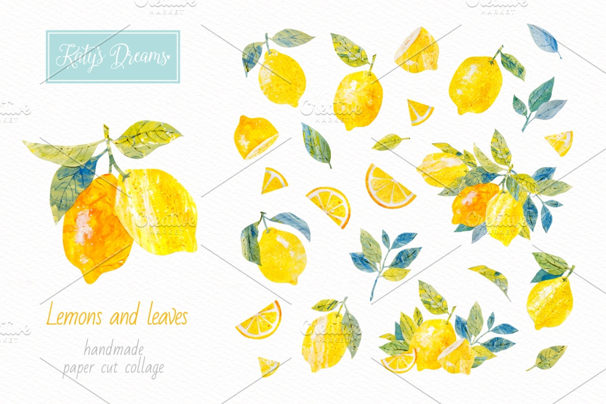 Collage Lemons, a Decorative Illustration by Ekaterina Mikheeva