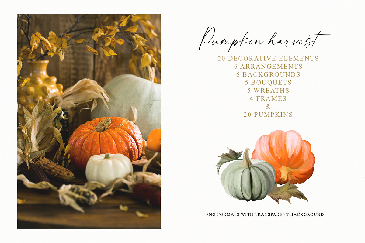 Pumpkin harvest - autumn clipart, an Illustration by Vasmila