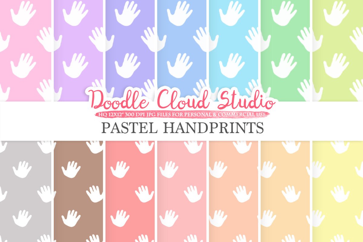 2 Sets of Pastel Handprints paper, a Pattern Graphic by Doodle Cloud ...