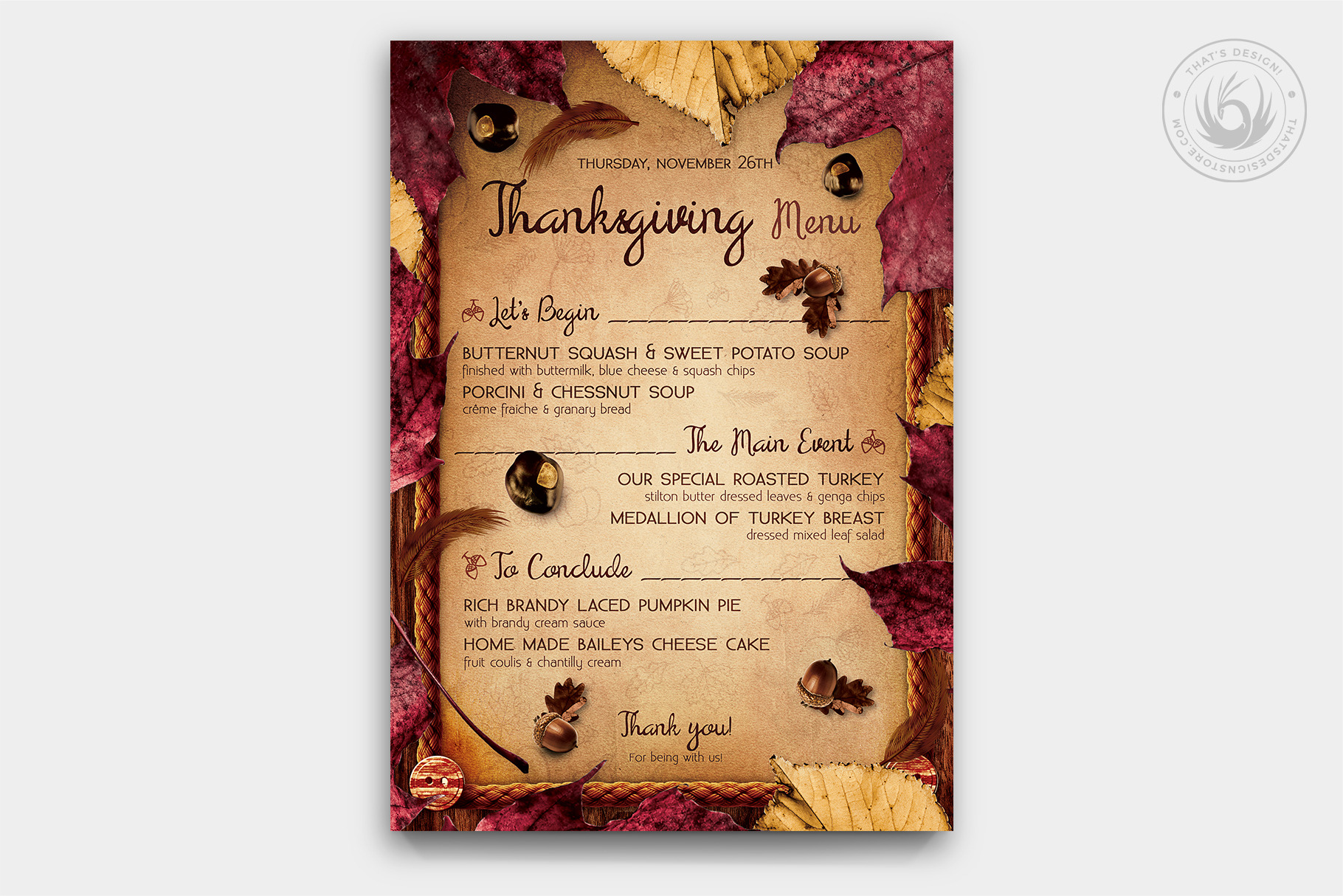 Thanksgiving Menu Design PSD Template