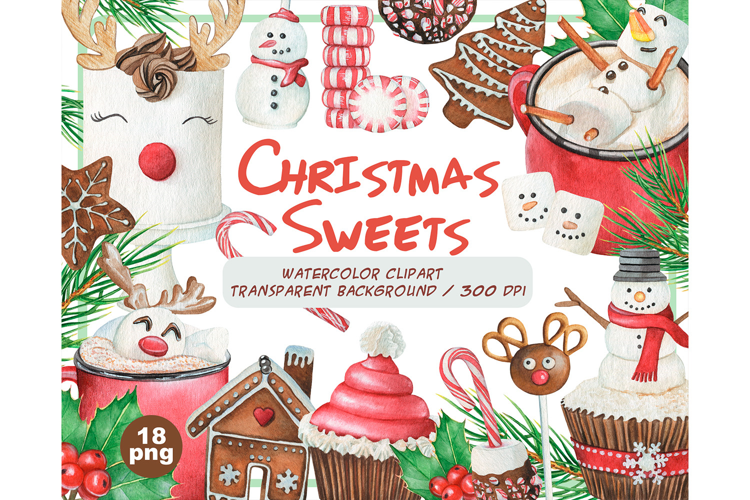 Watercolor Christmas Sweets Clipart, a Food Illustration by ArtfulStudio