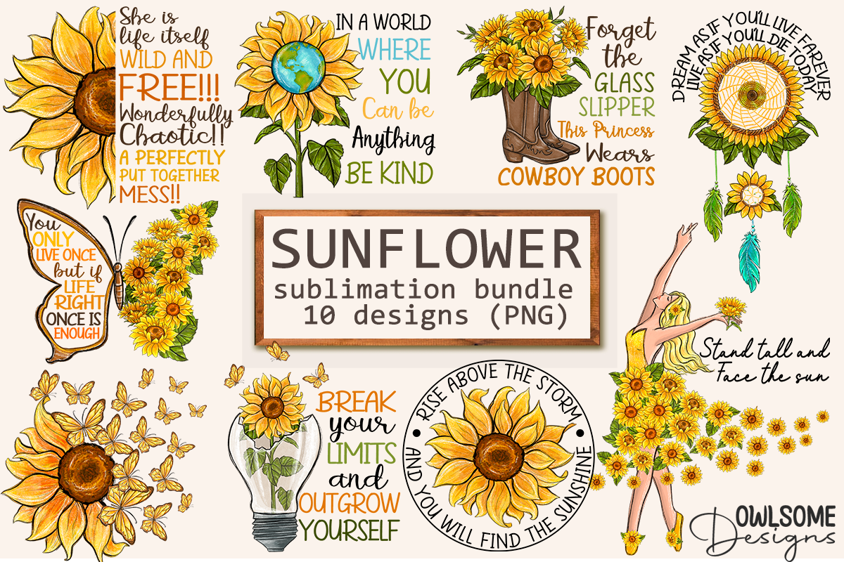Sunflower Sublimation Bundle, a Graphic by Owlsome.Designs