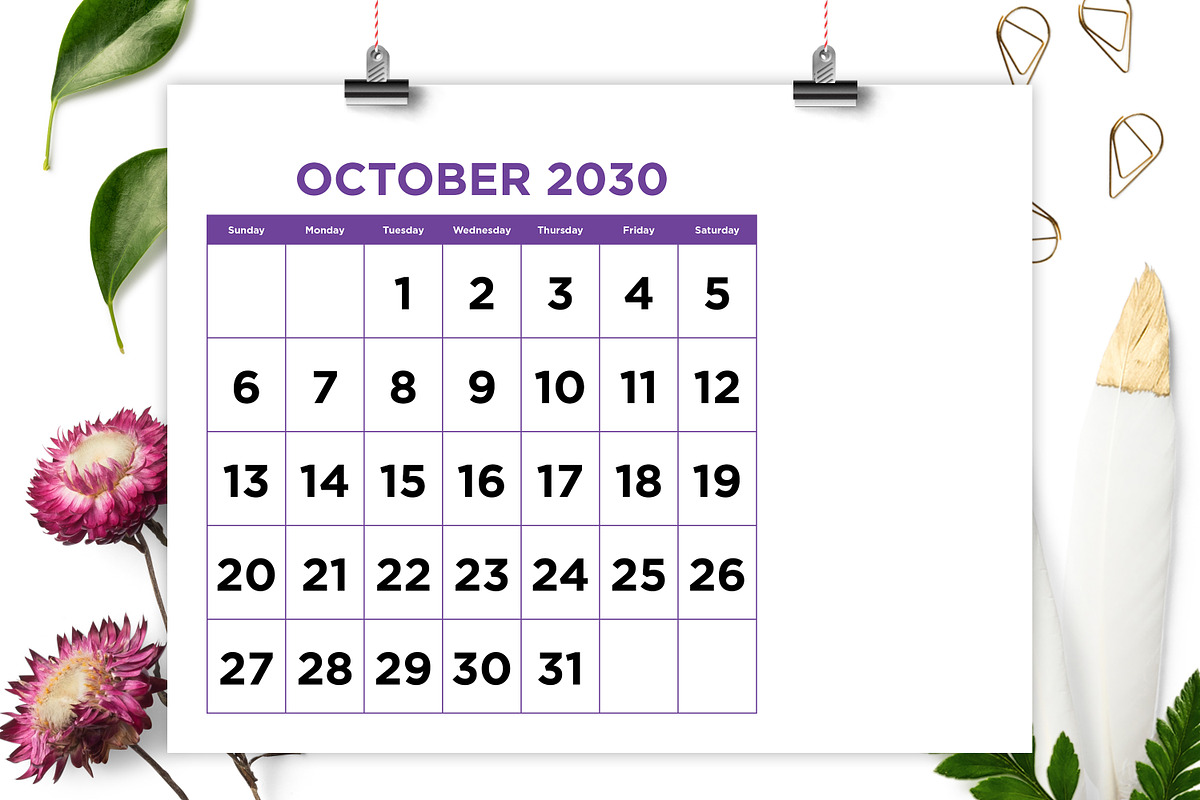 2030 Large No. Color 8.5x11 Calendar, a Stationery Template by Running ...