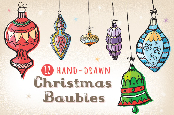 12 Hand-drawn Christmas Baubles, a Decorative Illustration by Frisk Shop