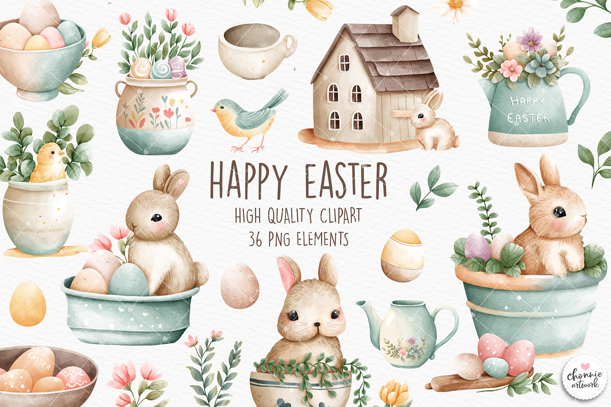 Easter Clipart, Easter Rabbit, an Illustration by Chonnieartwork