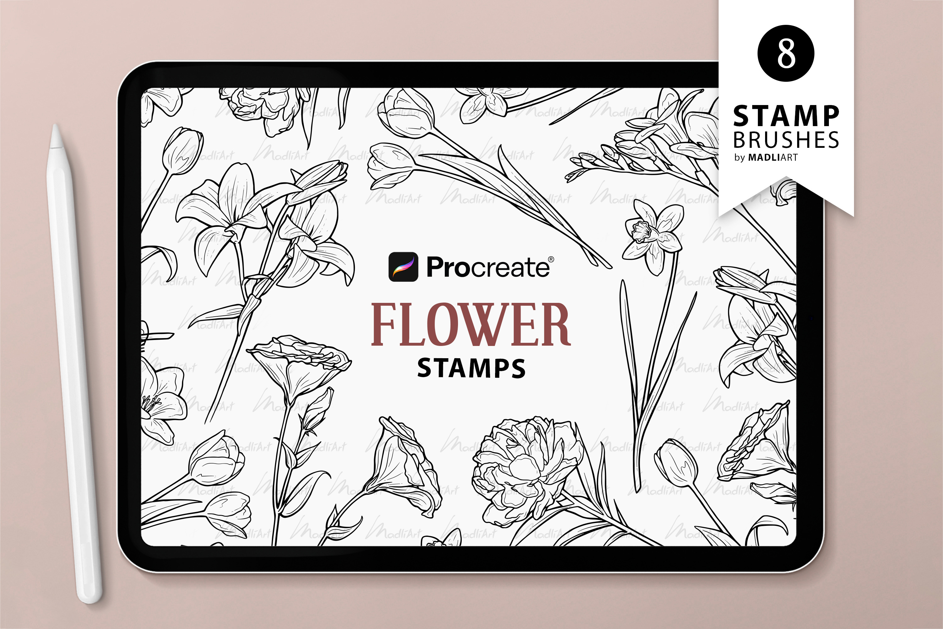 Spring Flower Procreate Brush Stamps, a Shape Add-On by MadliArt ...