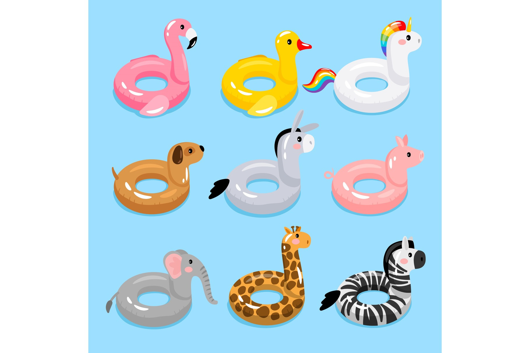 Animals pool float rings, an Animal Illustration by Stock-Smart-Start