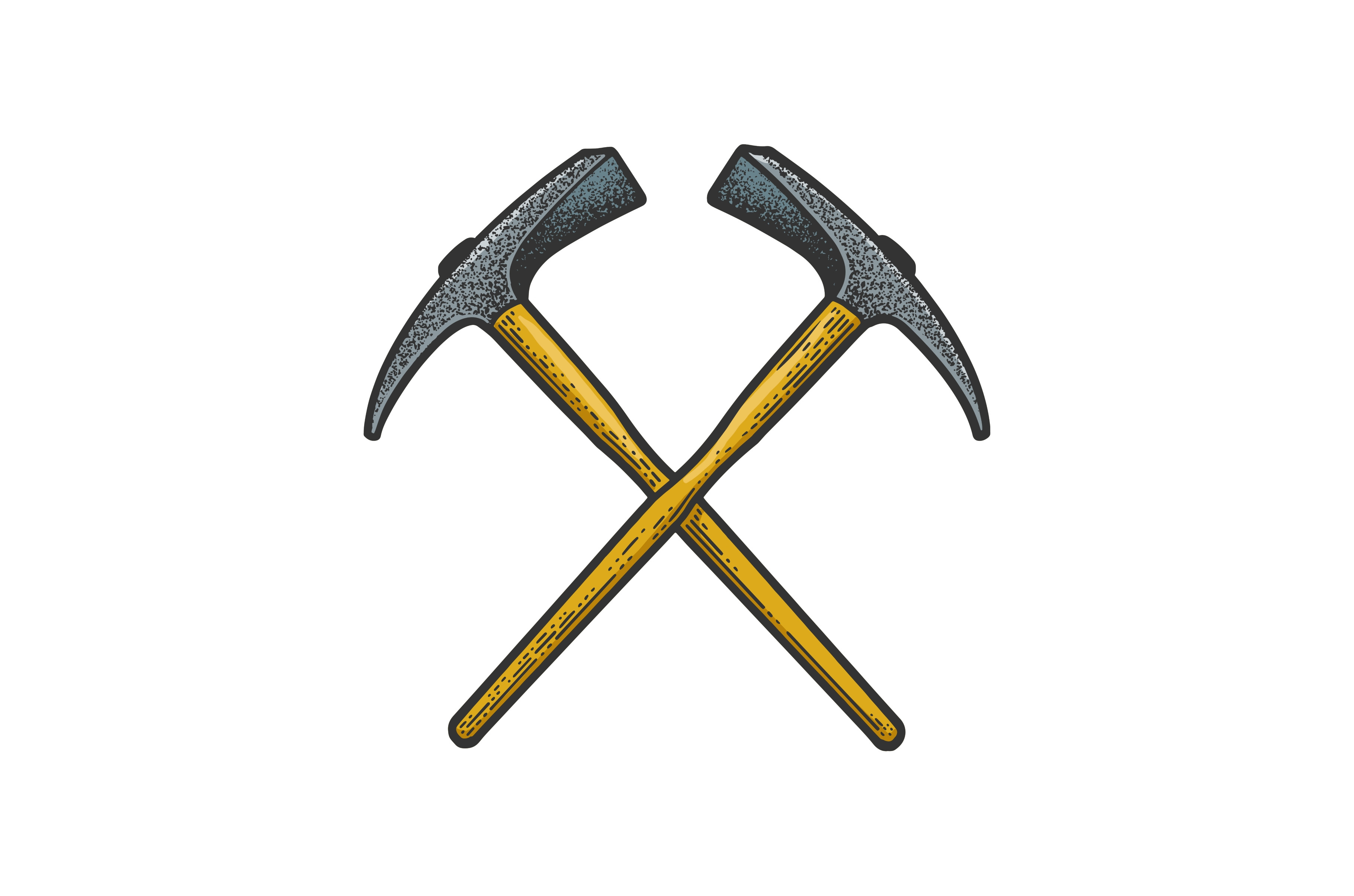 Crossed pickaxes tools sketch vector, an Object Illustration by AlexArt