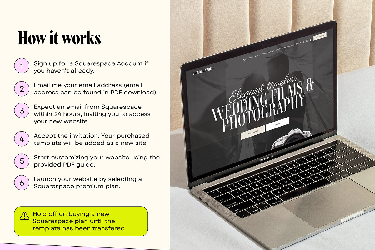 Wedding Videographer Website, a Squarespace Template by Template Twist Shop
