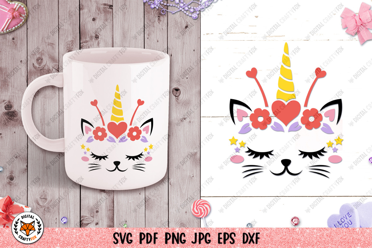 Cat Unicorn Face Bundle,Caticorn SVG