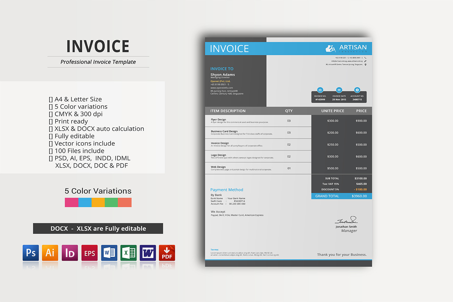 Invoice, a Stationery Template by artisanHR