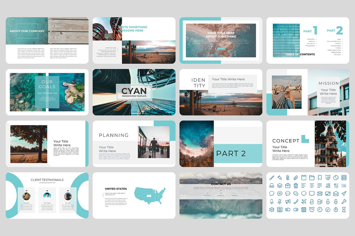 Cyan Powerpoint Template Presentation | Creative Market