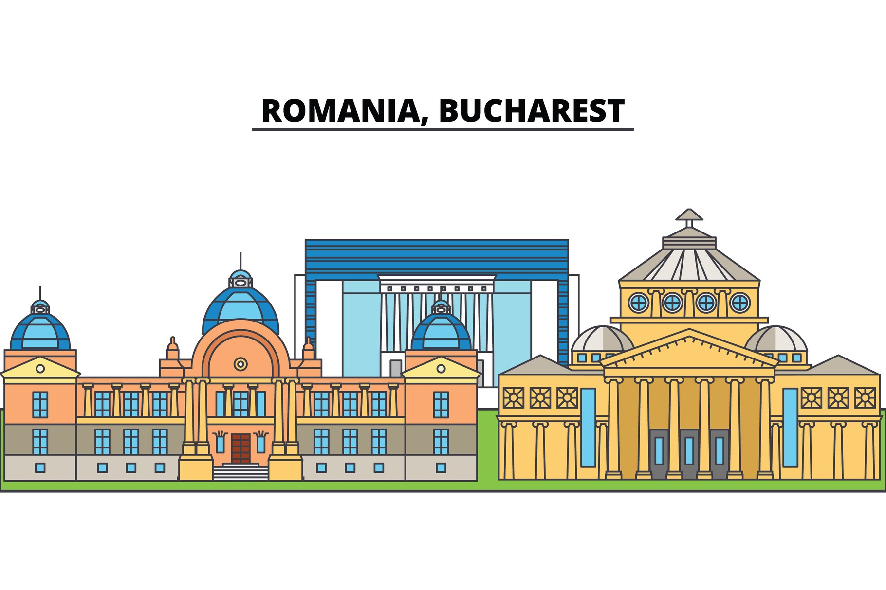 Romania, Bucharest. City skyline, architecture, buildings, streets ...