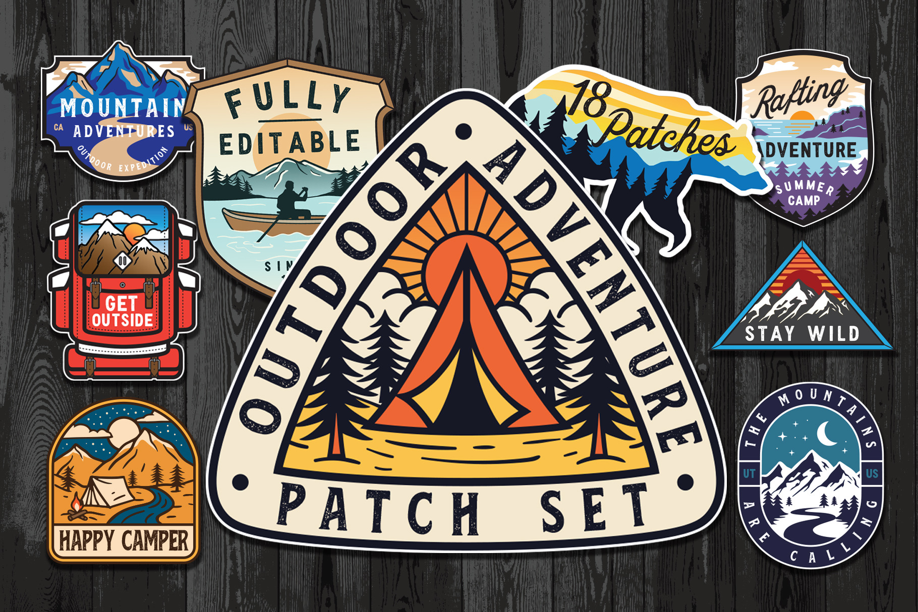 Outdoor Adventure Patch Set | Creative Market
