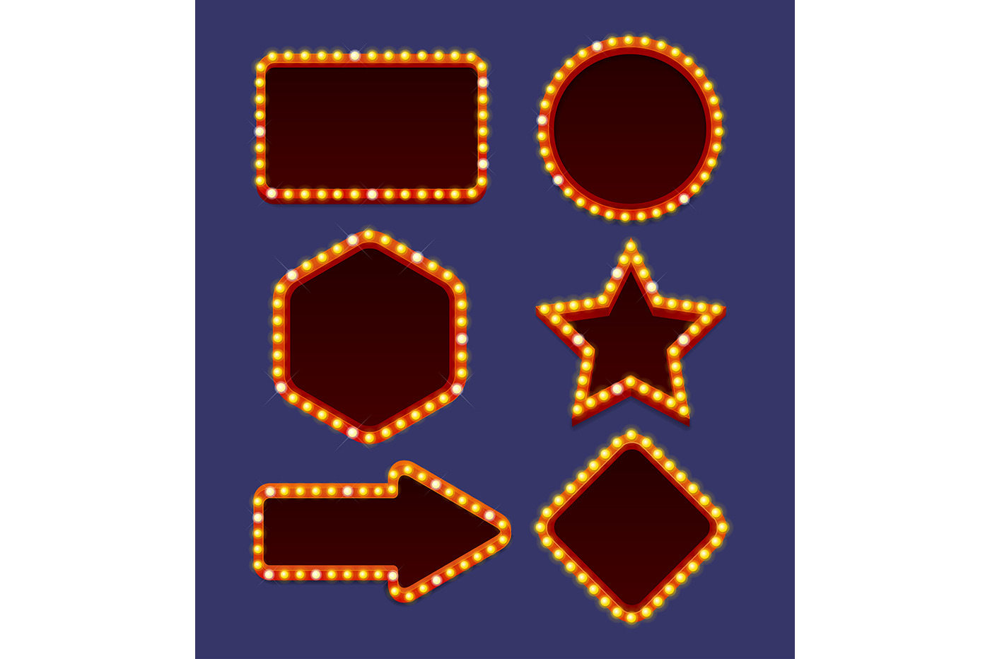 Vintage Neon Glow Frame Set, a Decorative Illustration by Vector and ...