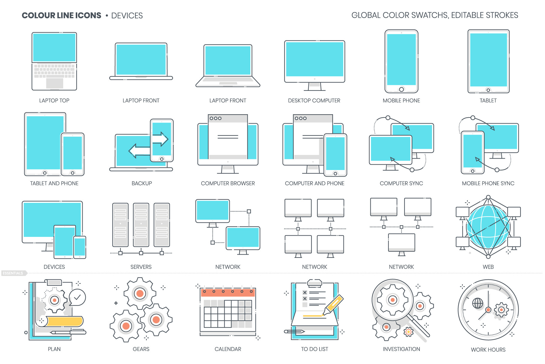 Color line, computer connection, an Icon by Howcolour