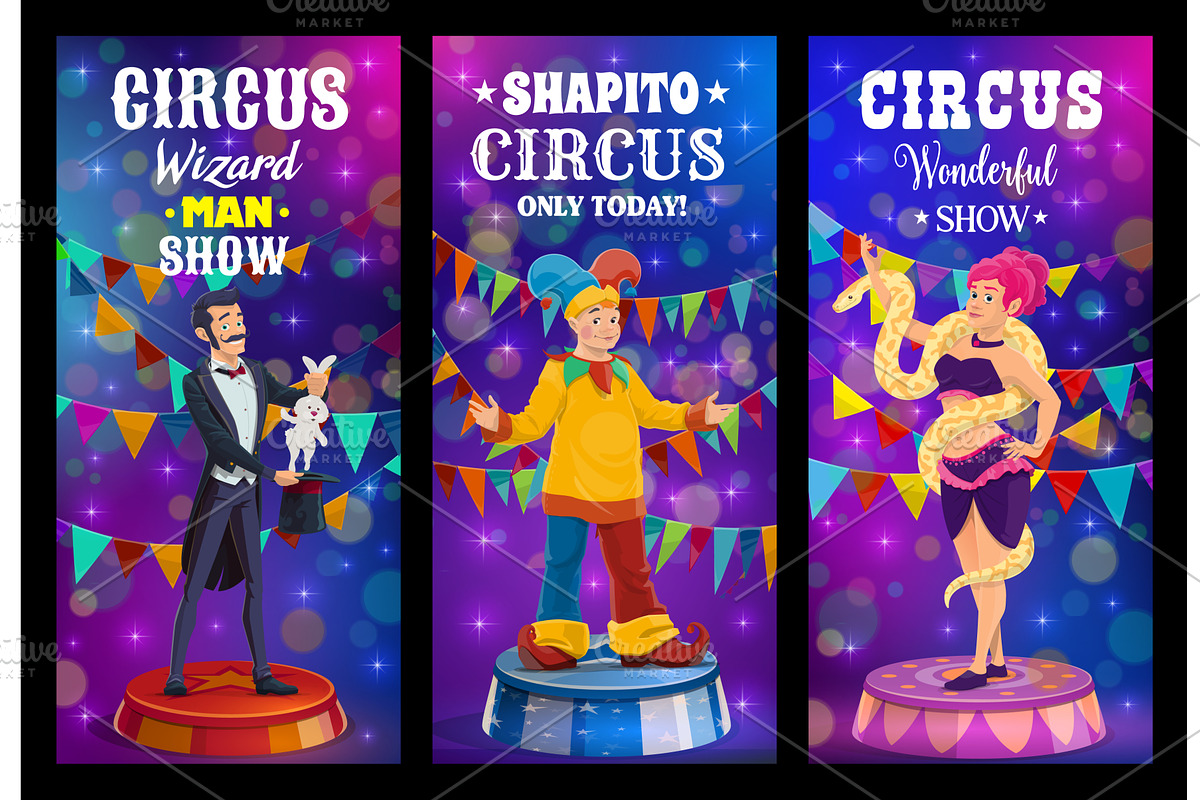 Big top tent circus, clowns, an Illustration by Vector Tradition