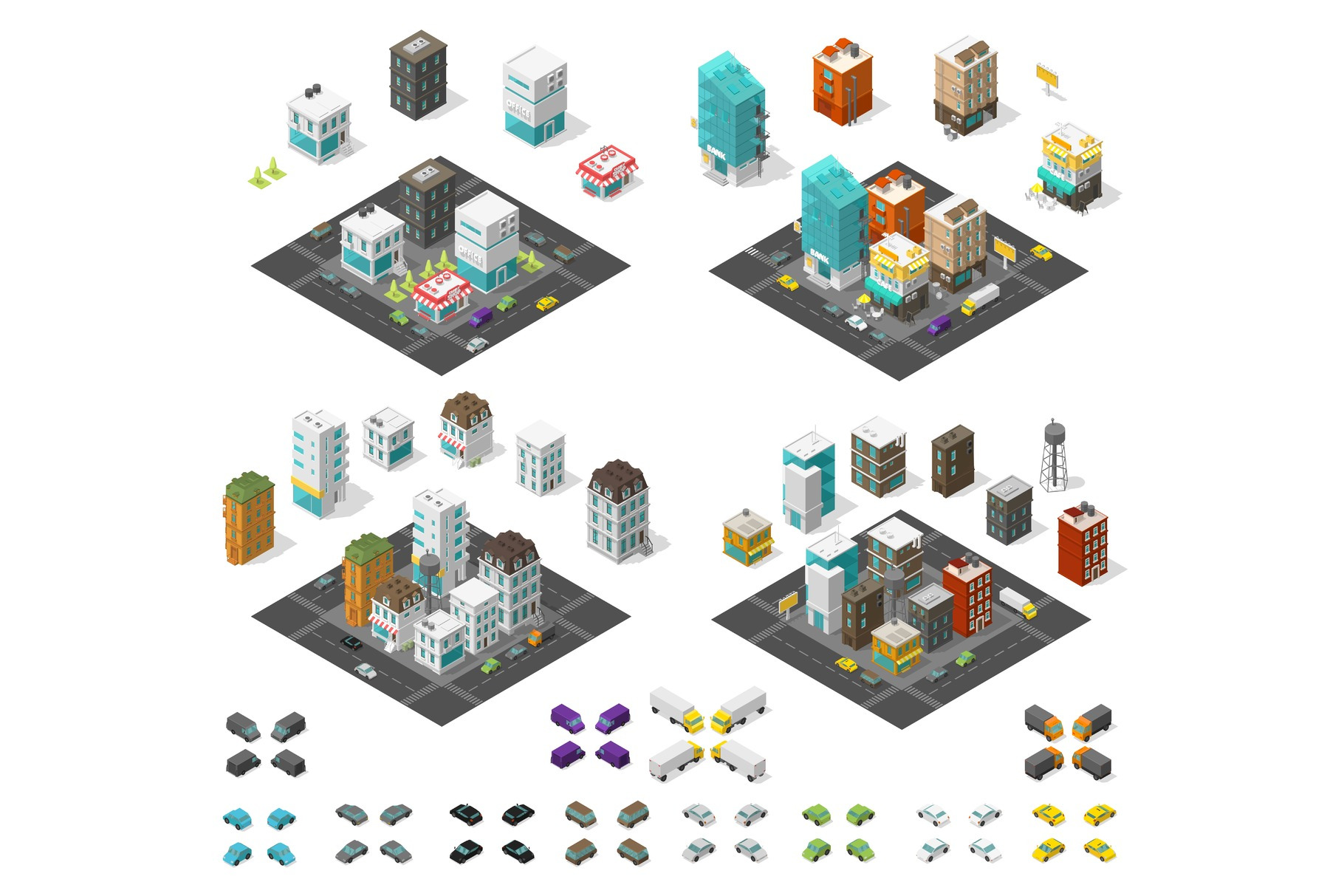 City isometric set. Cityscape, a Work Illustration by Vector ...