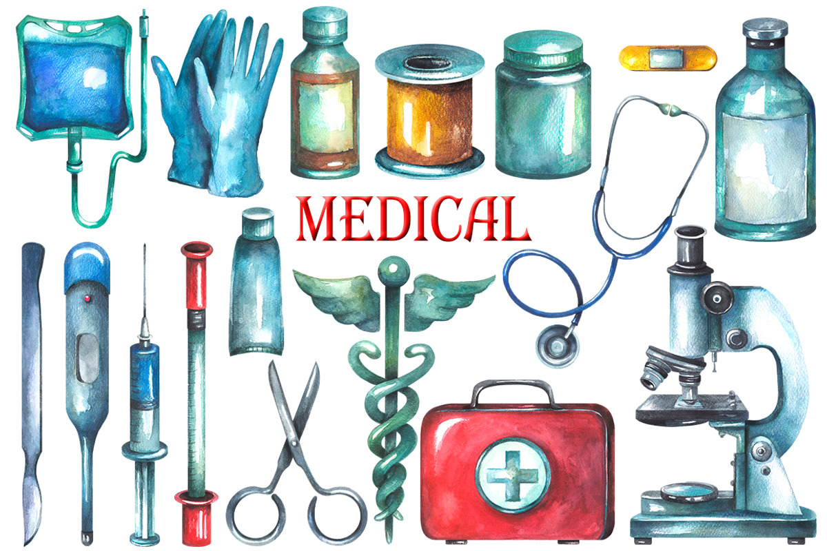 Watercolor Medical Clipart, a Healthcare Illustration by FITALARTSNEDIGI